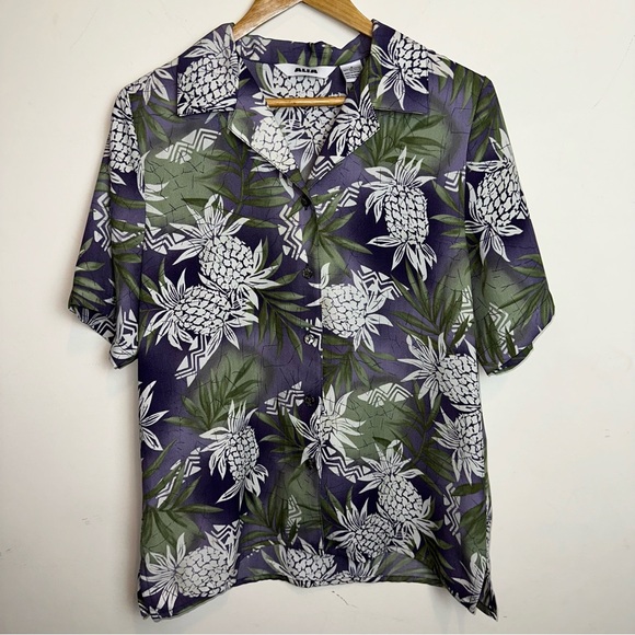 Alia | Tops | Vintage Alia Women Sz 8 Pineapple Tropical Leaves Short ...